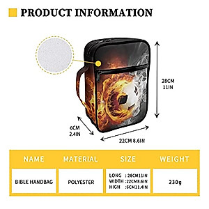 Coldinair Fire Flame Soccer Print Bible Cover Holders for Men Teens Kids Boys,Carrying Book Case Church Bag Bible Bags with Handle and Zippered Pocket
