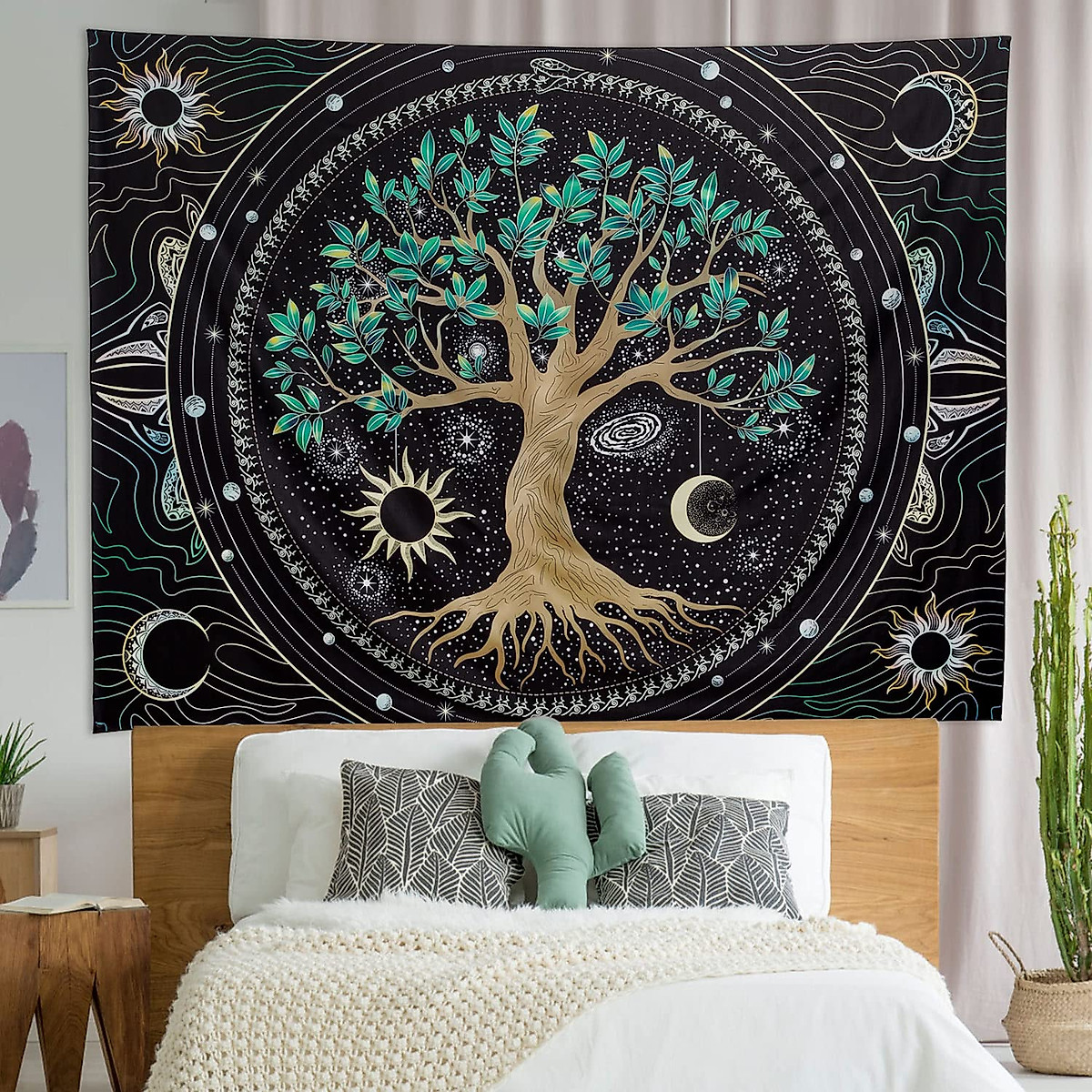 FLY SPRAY Aesthetic Tree of Life Tapestry Trippy Tapestry Wall Tapestry Hippie Sun Moon Star Galaxy Tapestries Forest Wall Hanging Decor Vibrant Nature Home Decoration for Bedroom,Living Room,Dorm