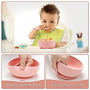 HIWOOD Baby Suction Bowls with Leakproof Premium Plastic Lids, Super Strong Suction Bowl for Babies & Toddlers, First Feeding Baby Silicone Bowls, Dishwasher Microwave & Freezer Safe (Set of 2)
