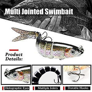 Atibin Multi Jointed Fishing Lure Bass Slow Sinking Swim Bait Bass Bionic Saltwater Fishing Lures Freshwater Realistic Topwater Set A3-5.4",0.92oz