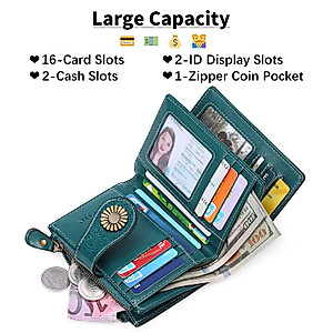 SENDEFN Small Womens Wallet Leather Bifold Card Holder RFID Blocking with Zipper Coin Pocket