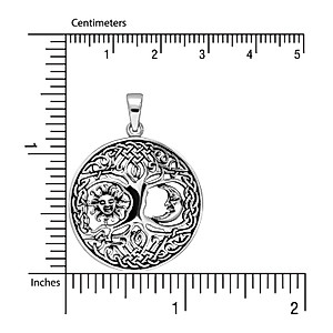 WithLoveSilver Solid 925 Sterling Silver Celtic Knots Tree of Life Earth Moon Sun Root Pendant