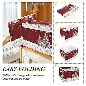 senya Christmas Storage Baskets Collapsible Storage Bins with Lids, Christmas Coffee Tree Red Wooden Storage Boxes Clothes Baskets for Organizing