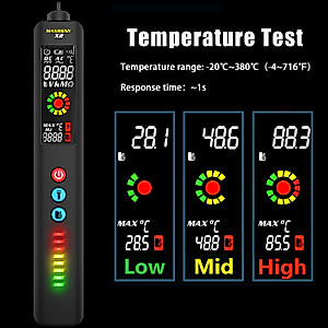 Non-Contact Voltage Tester Pen Integrated Infrared Thermometer for Huge EBTN LCD Screen and Digital Display, Electrical AC Detector with Flashlight Buzzer for Live Wire Outlet Measuring