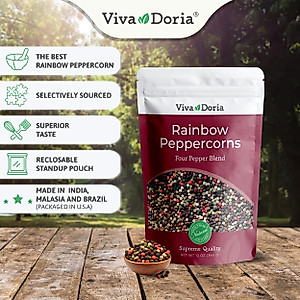 Viva Doria Rainbow Peppercorn Blend (Steam Sterilized Whole Black, White, Green and Pink Peppercorn) 12 oz and Himalayan Pink Salt (Coarse Grain) 2 lbs for Grinder Refills (Pepper+Salt)