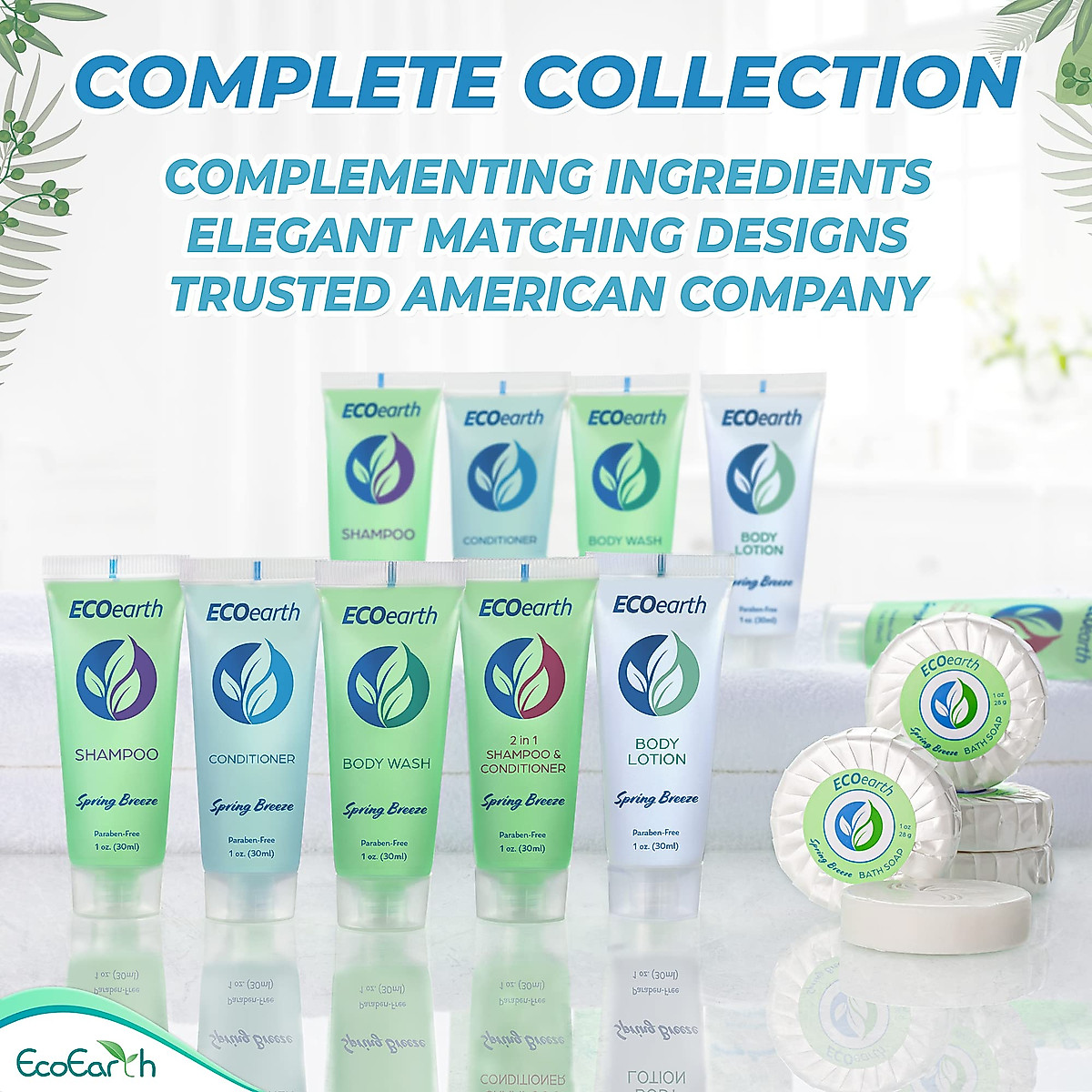 EcoEarth Travel Size Conditioner (1 fl oz, 100 PK, Spring Breeze), Delight Your Guests with Revitalizing and Refreshing Hotel Conditioner, Quality Small Size Travel Amenities Hotel Toiletries in Bulk