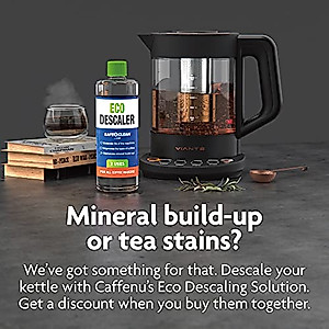 Hot Tea Maker Electric Glass Kettle with tea infuser and temperature control. Automatic Shut off. Brewing Programs for your favorite teas and Coffee.