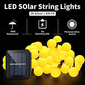 Kiosbibi Outdoor String Lights, 35.6ft 60LED Solar String Lights Outdoor Waterproof IP65, 8 Lighting Modes LED String Lights for Garden Yard Porch Wedding Party Patio Decor Christmas Gifts