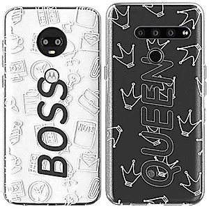 Toik Matching Couple Cases for Apple iPhone 11 Pro Xs Max Xr 10 X 8 Plus 7 6s 5s SE Cover Boyfriend Clear Lightweight Queen Basic Pattern Cute Protective Soulmate Boss Silicone Anniversary Simple