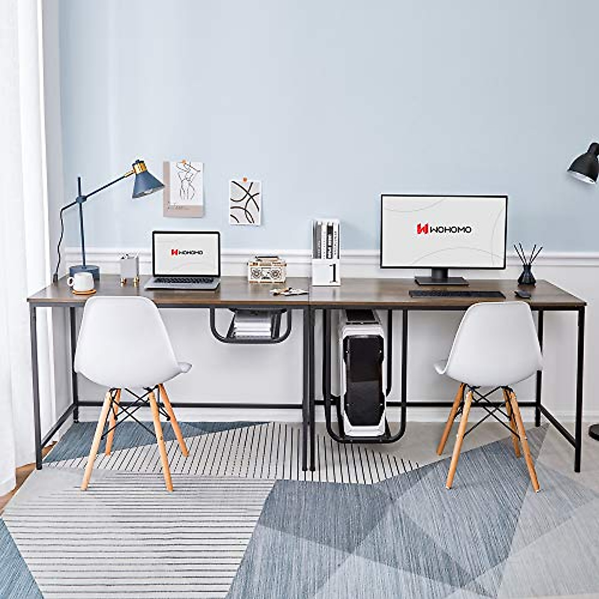 WOHOMO Computer Desk 47 Inch Easy Assembly Desk with Shelves Study Writing Table Simple Modern Home Office Desk, Walnut