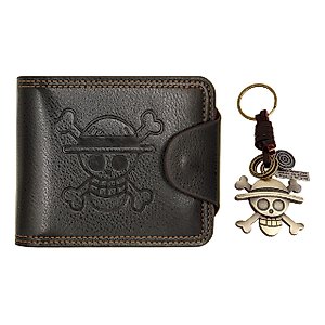 OP Wallet for Men Straw Hat Luffy Anime Wallet Faux Leather Slim Wallet Short Bifold Brown, Brown-1