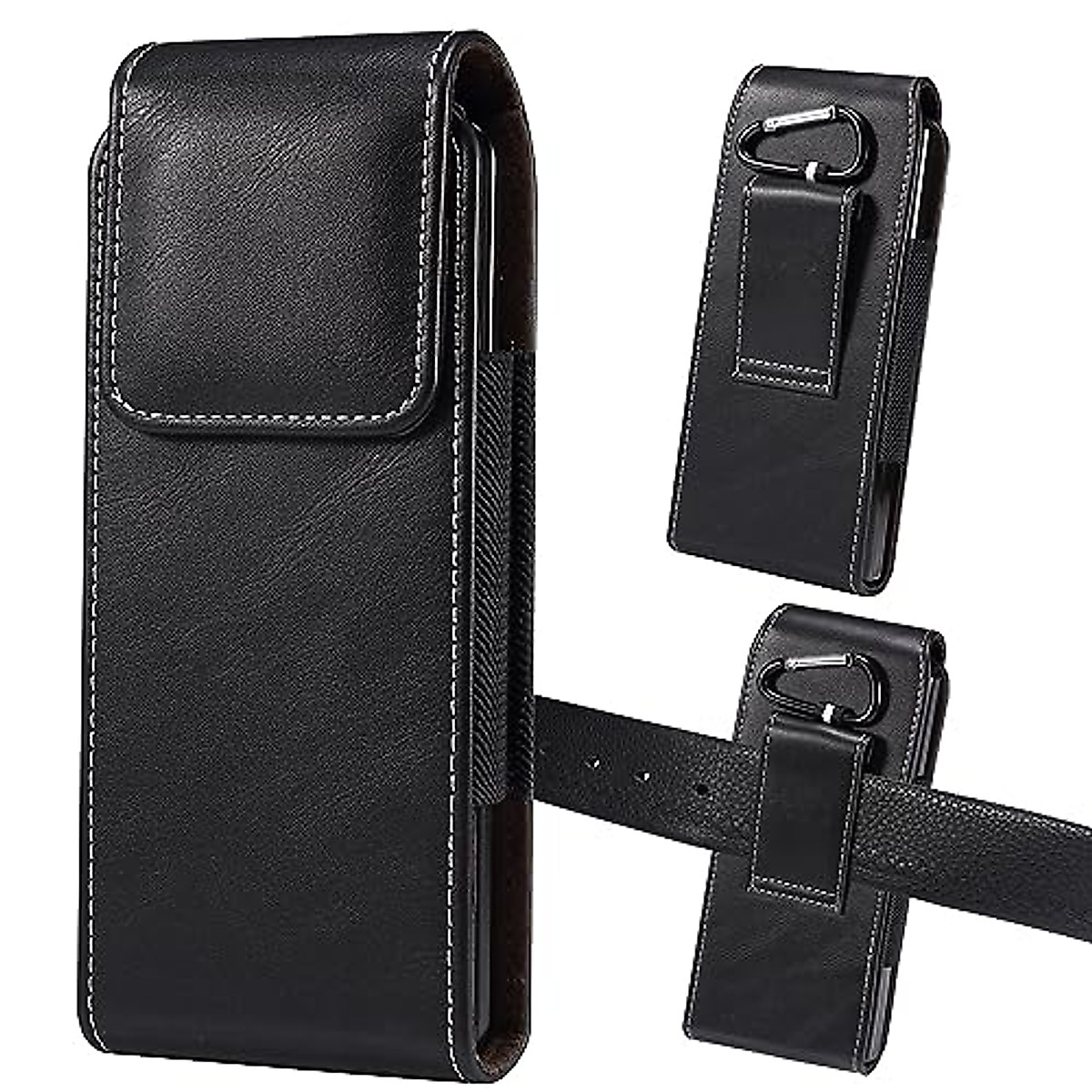 INGIDO for Samsung Galaxy Z Fold 5/4/3/2 Phone Pouch Holster Belt Case, Genuine Leather Phone Cover Magnetic Cover Belt Clip Pouch for Galaxy Z Fold 5, Z Fold 4, Z Fold 3/2 (Black)