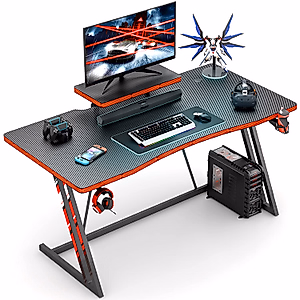 Furmax 40 inch Gaming Desk PC Computer Table Racing Style Home Office Desk Z Shaped Carbon fiber desktop Gamer Workstation with Monitor Stand Cup Holder and Headphone Hook (40 inch)