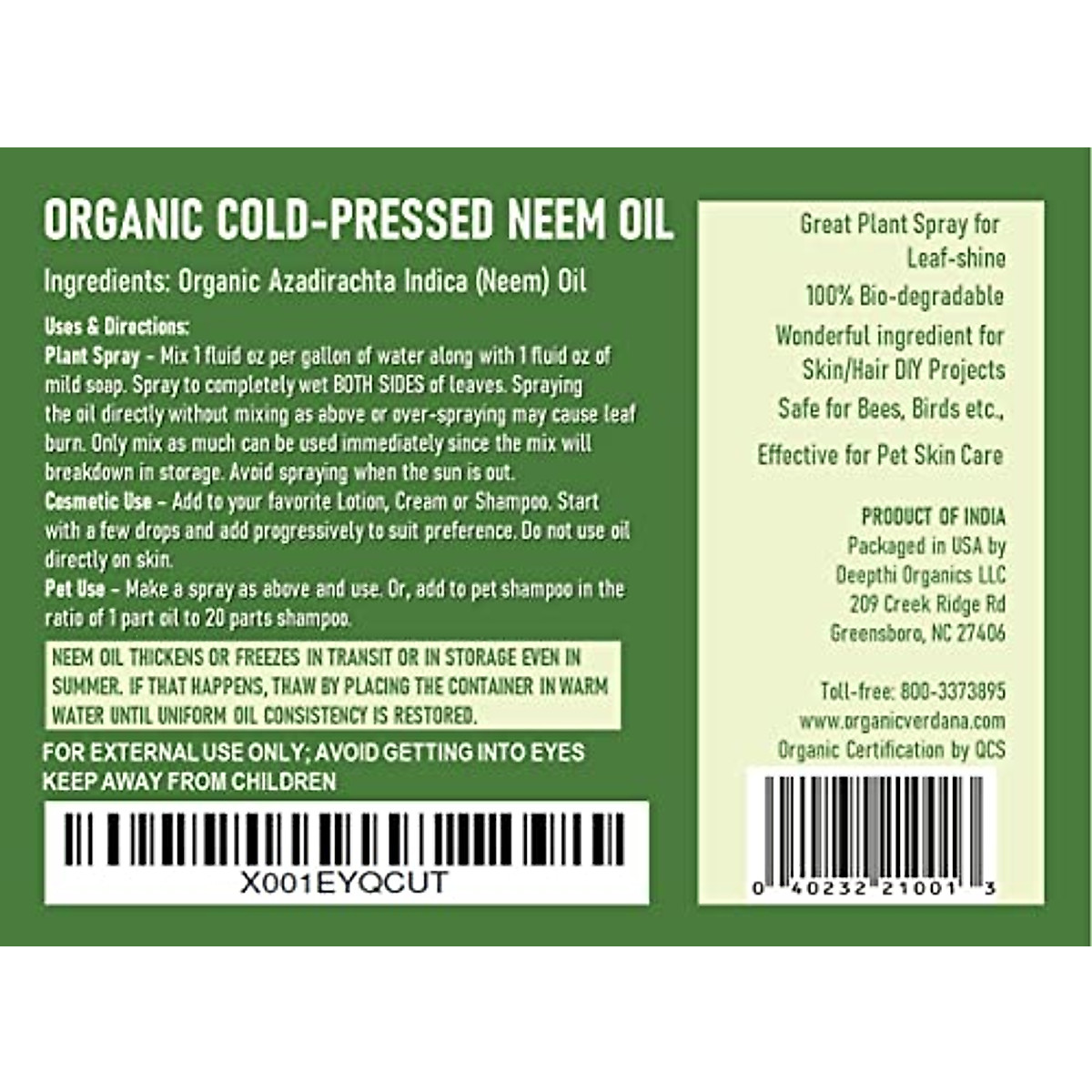 Verdana Organic Cold Pressed Pure Neem Oil - 16 Fl. Oz - Non GMO - Unrefined - 100% Neem Oil, Nothing Added or Removed – Leafshine for Plants, Pet Care, Skin Care, Hair Care Brand