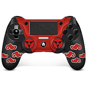 FTFVaska Wireless Controller for PS4 Compatible with PS4/Slim/Pro, Gamepad with Enhanced Dual Vibration/Analog Sticks/6-Axis Motion Sensor/Charging Cable/Thumb Caps! (Red Cloudy)