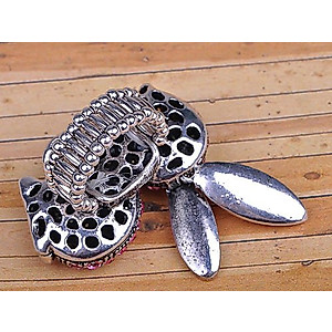 Alilang Handpainted Hot Neon Pink Enamel Bunny Rabbit Crystal Rhinestone Ring