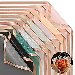 20 Sheet 10 Colors Gold Edge Flower Wrapping Paper, Florist Bouquet DIY Crafts Fresh Flower Bouquet Wrap Gift Box Packaging Material Florist Supplies,Waterproof Floral Wrapping,22.8*22.8 Inches