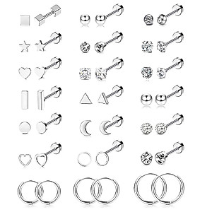 LOLIAS Small Flat Back Earrings Hypoallergenic Surgical Steel Earrings 14K Gold Plated Stainless Steel Stud Earrings for Women Men Tiny Stud Hoop Cartilage Earring