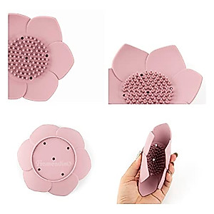 Framendino, 4 Pack Lotus Flowers Soap Dish Silicon Flexible Non-Slip Floral Soap Trays with Drain for Bathroom Shower