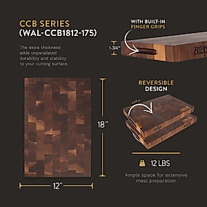 John Boos Walnut Blo WAL-CCB1812-175 Classic Collection Wood End Grain Chopping Block, 18" x 12" x 1.75"
