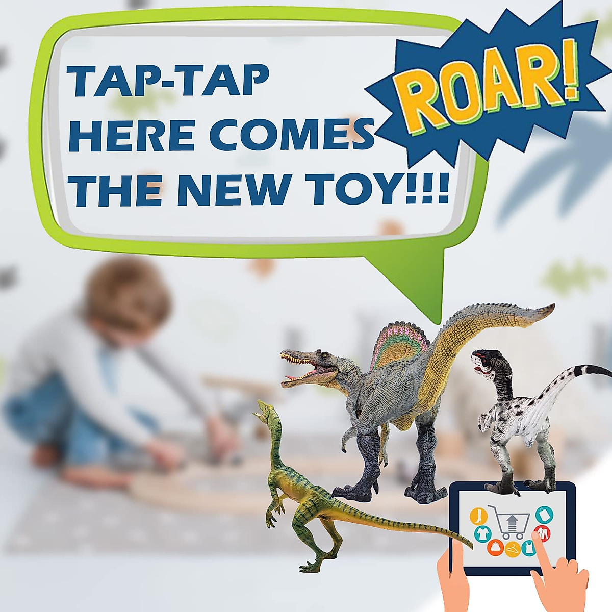 Gemini & Genius Dinosaur Toys for 3 4 5 6 7 Year Old Boys, Spinosaurus with Movable Jaw Dino Action Figure, Cool Birthday Cake Topper, Party Gift, Home Decoration for Kids