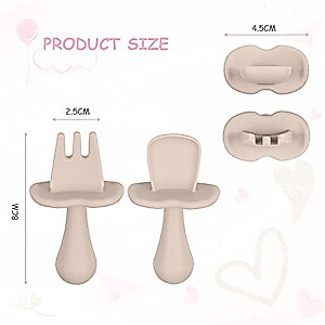 Vicloon Silicone Baby Spoons and Fork Feeding Set, 4 PCS Silicone Baby Spoons Self Feeding 6+ Months, Silicone Baby Spoons, Baby Utensils & Baby Feeding Supplies Infant First Stage(Flesh&Orange)