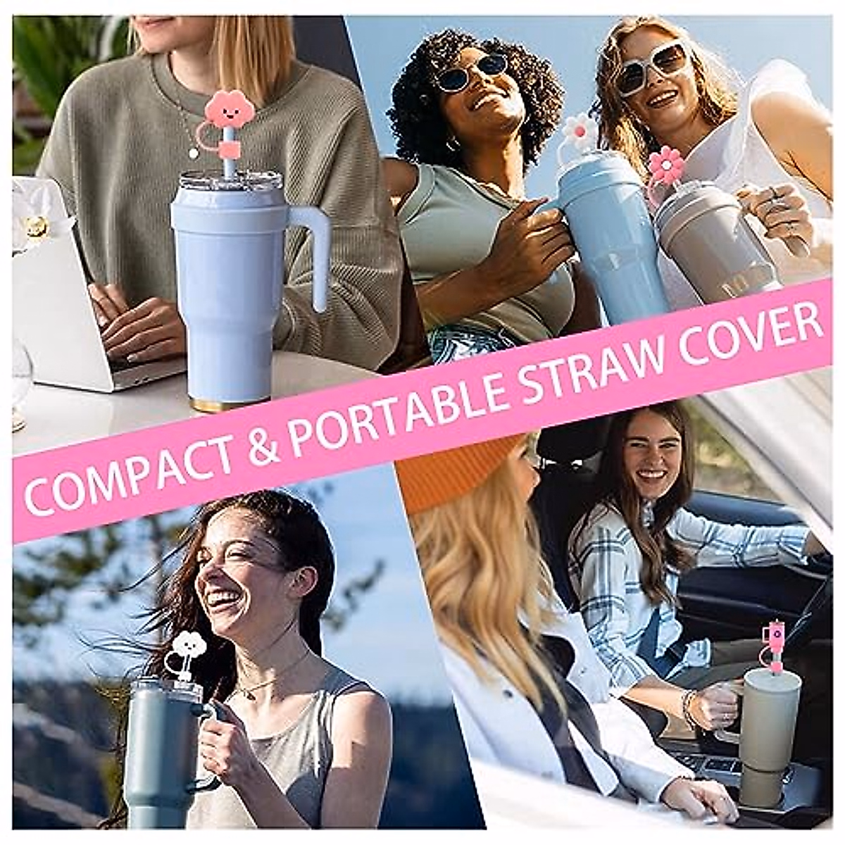 Straw Cover Cap for Stanley Cup,Silicone Straw Topper Compatible with 30 and 40 Oz Tumbler with Handle,10 mm 0.4 in Reusable Straw Tips Lids