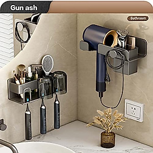 LUYU Nail-Free Glue Adhesive Hair Dryer Holder Wall Mount,Hair Tool Organizer for Bathroom ,Aluminum Alloy Multi-Functional Hair Dryer Rack for Dyson Supersonic（Aluminum Grey）