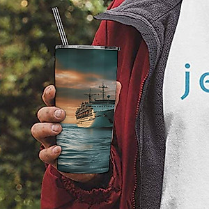 20 Oz Tumbler With Straw Leak Proof Thermos Cup, Cruise Ship Stainless Steel Insulated Travel Coffee Mug Fit for Car Cup Holder