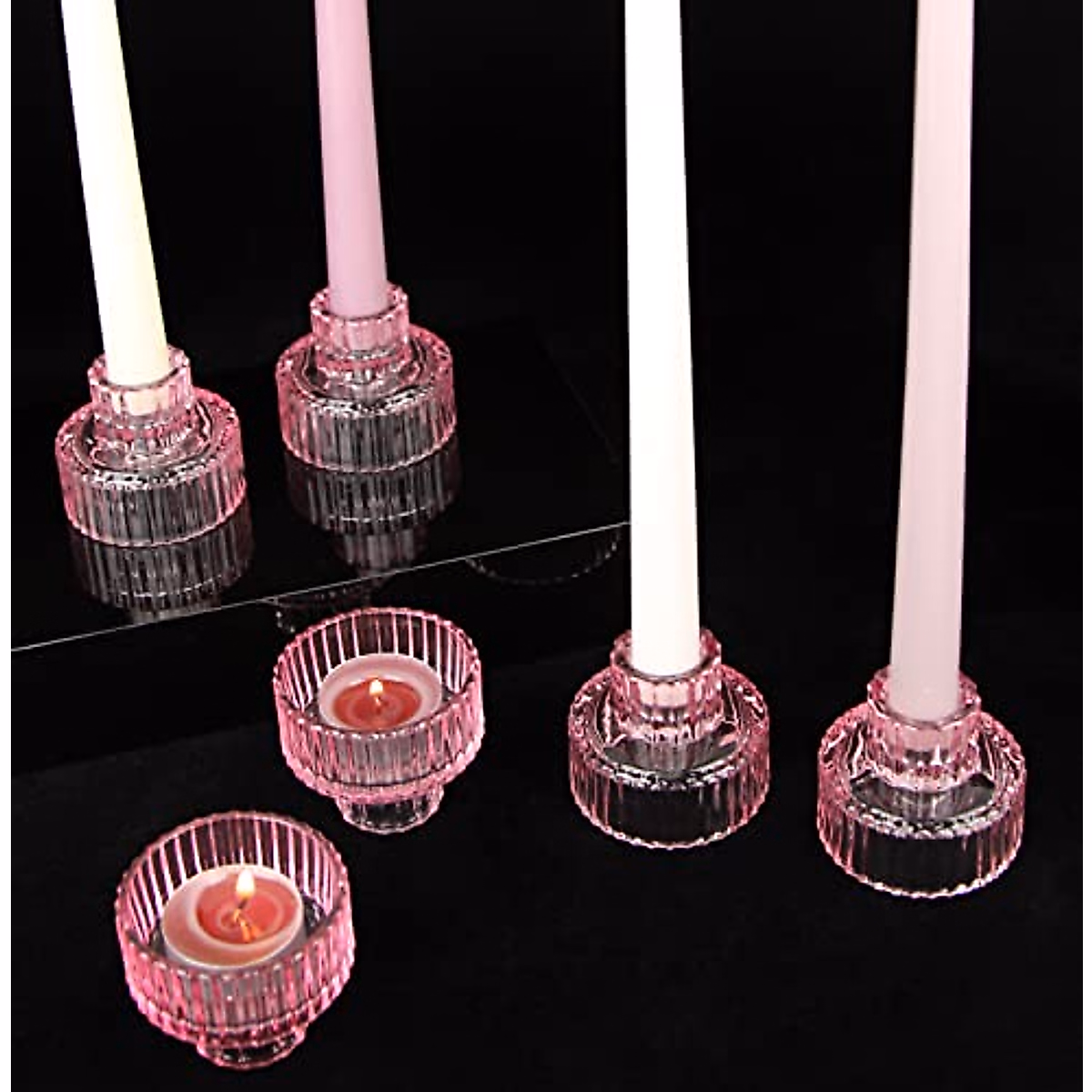 Vixdonos Pink Candle Holders Set of 6 Glass Tealight Candle Holders for Table Centerpieces and Wedding Decor(L)