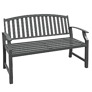 Outsunny 46" Outdoor Garden Bench, Metal Bench, Wood Look Slatted Frame Furniture for Patio, Park, Porch, Lawn, Yard, Deck, Gray
