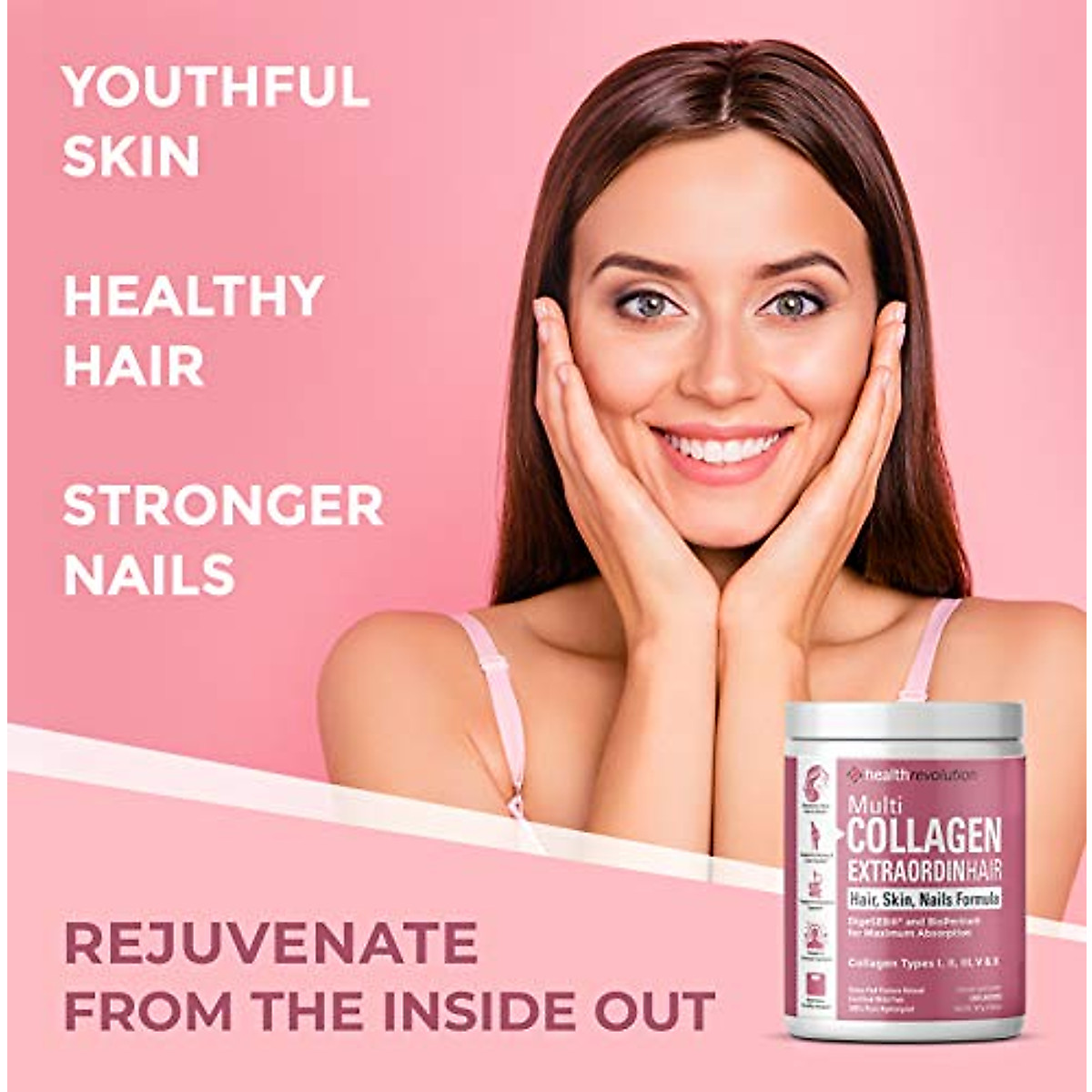 Multi Collagen Peptides Powder Supplement Types I, II, III, V, X - 5 Hydrolyzed Collagen Peptides– For Skin Hair Nails Joints –Triple Refined for Easy Mixing, Non-GMO Dairy Gluten-Free, Unflavored