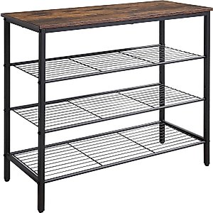 HQXING 4-Tier Shoe Rack Organizer, Metal Mesh Shoe Storage Shelf, for Entryway, Hallway, Closet, Dorm Room, Industrial, Rustic Brown