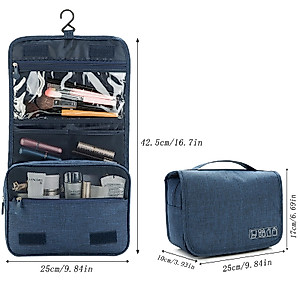 Menoeceus Portable Hanging Travel Toiletry Bag,Light Weight, Large Capacity Shampoo Bag, Water-resistant Makeup Cosmetic Bag, Travel Organizer for Accessories, Full Sized Toiletries Container (Navy)