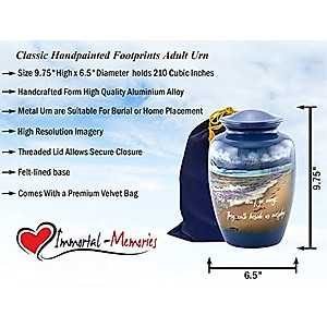 Footprints Urn, Footprints Cremation Urn for Ashes, Hand Painted Adult Beach Urn, Handmade Beach Cremation Urn with Velvet Bag (Large)