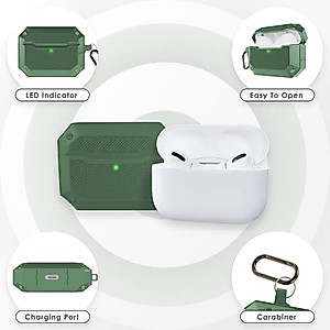 Blaspins AirPods Pro Case, Military Design TPU Hard Shell, Full-Body Rugged Protective Cover Case Skin Shockproof, Secure Lock Clip with Keychain for AirPod Pro 2019 [Front LED Visible] TPU - Green