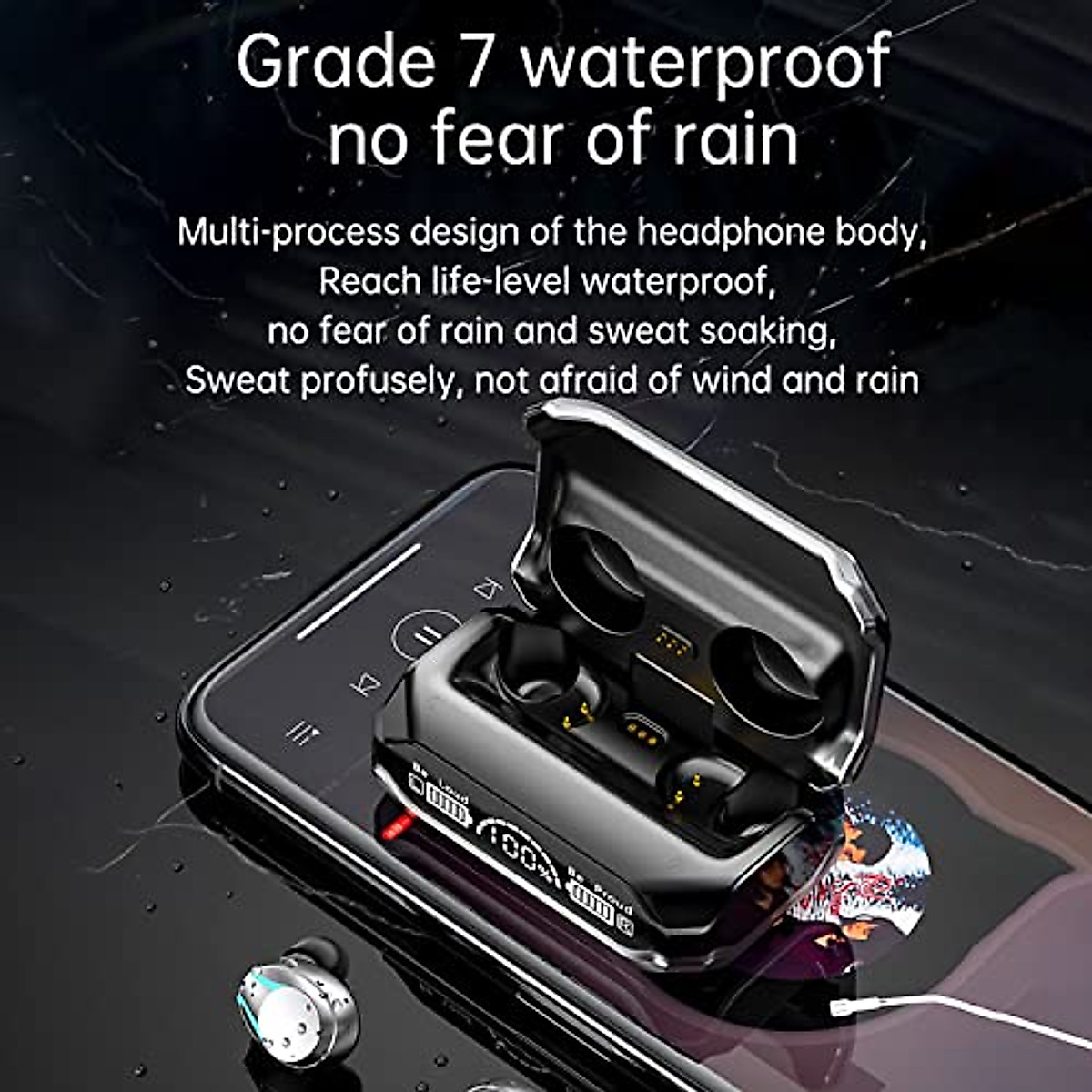 M41 Mechanical Technology Wireless Bluetooth Headset, Noise Reduction, Low Delay, Long Battery Life, Binaural Waterproof Stereo Headphones in Ear Built in Mic, for Sport (Black)