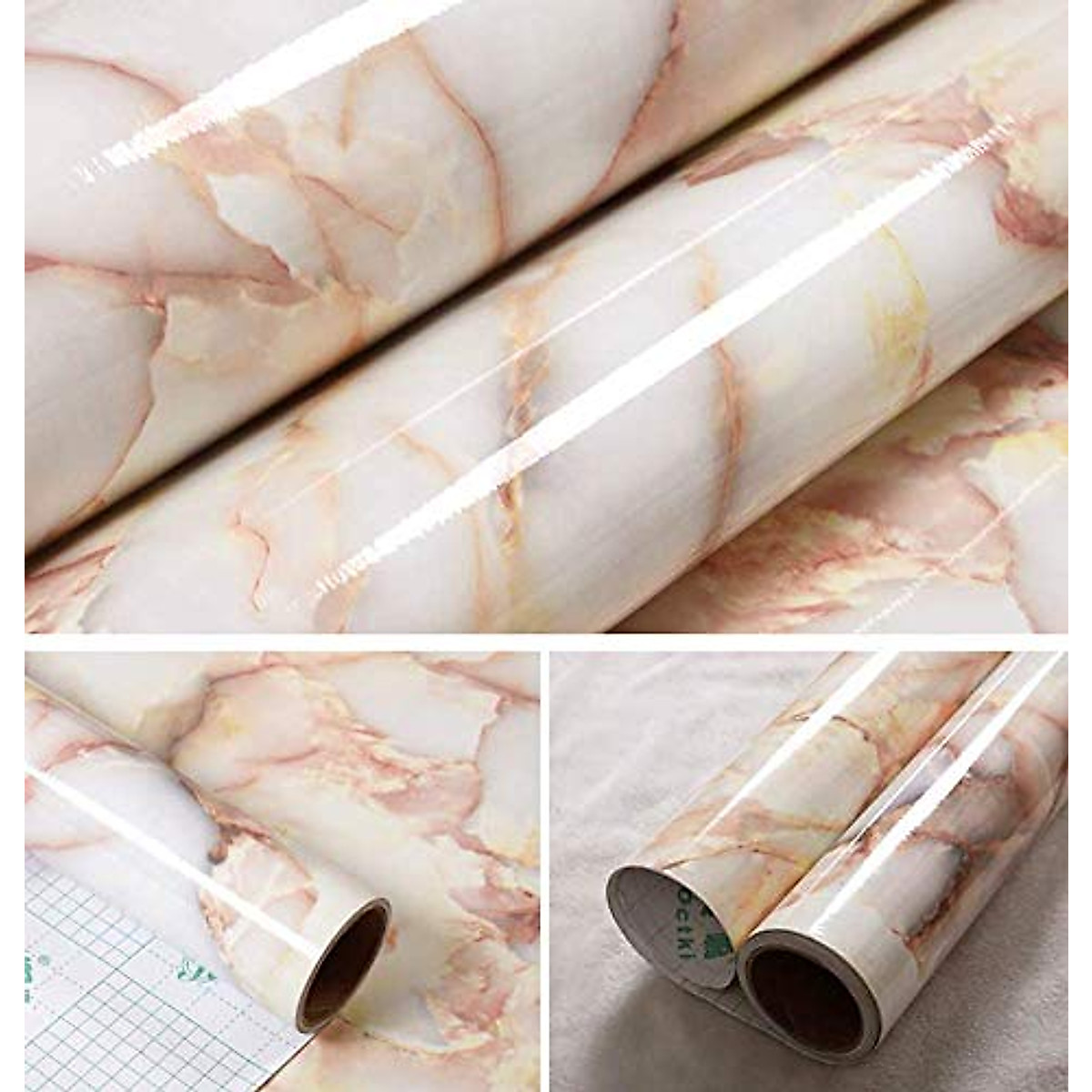 Teemall Self Adhesive Jade Look Marble Gloss Film Contact Paper Waterproof Shelf Liner Drawer Cabinet Sticker 15.6inch by 78inch