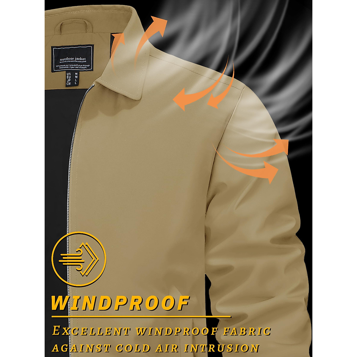 TACVASEN Mens Lightweight Jackets Casual Stylish Windbreak Collar Fall and Spring Jacket Khaki