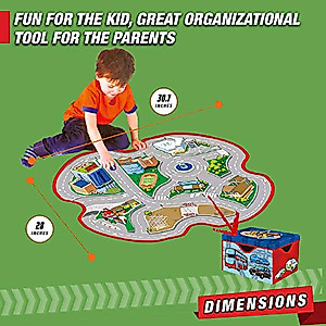 Toy Cars Storage Box, 2 in 1 Convertible Garage Holder Case with Road Play Mat & 17 Play Vehicles Included, Collapsible Fabric Organizer Bin for Kids