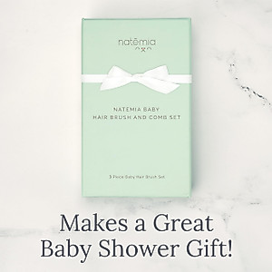 Natemia Wooden Baby Hair Brush & Comb Set for Newborns - Soft Bristle, Toddler Cradle Cap Brush - Toddler Comb