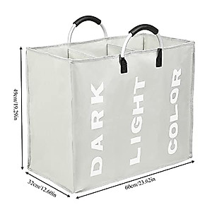 Kavolet 3 Sections Collapsable Laundry Baskets, Laundry Hamper with Alloy Handle, Clothes Basket Sorter Storage Bag, Dirty Clothes Storage Baskets, for Bedroom, Closet, Bathroom, Colleg, 23*12*19IN