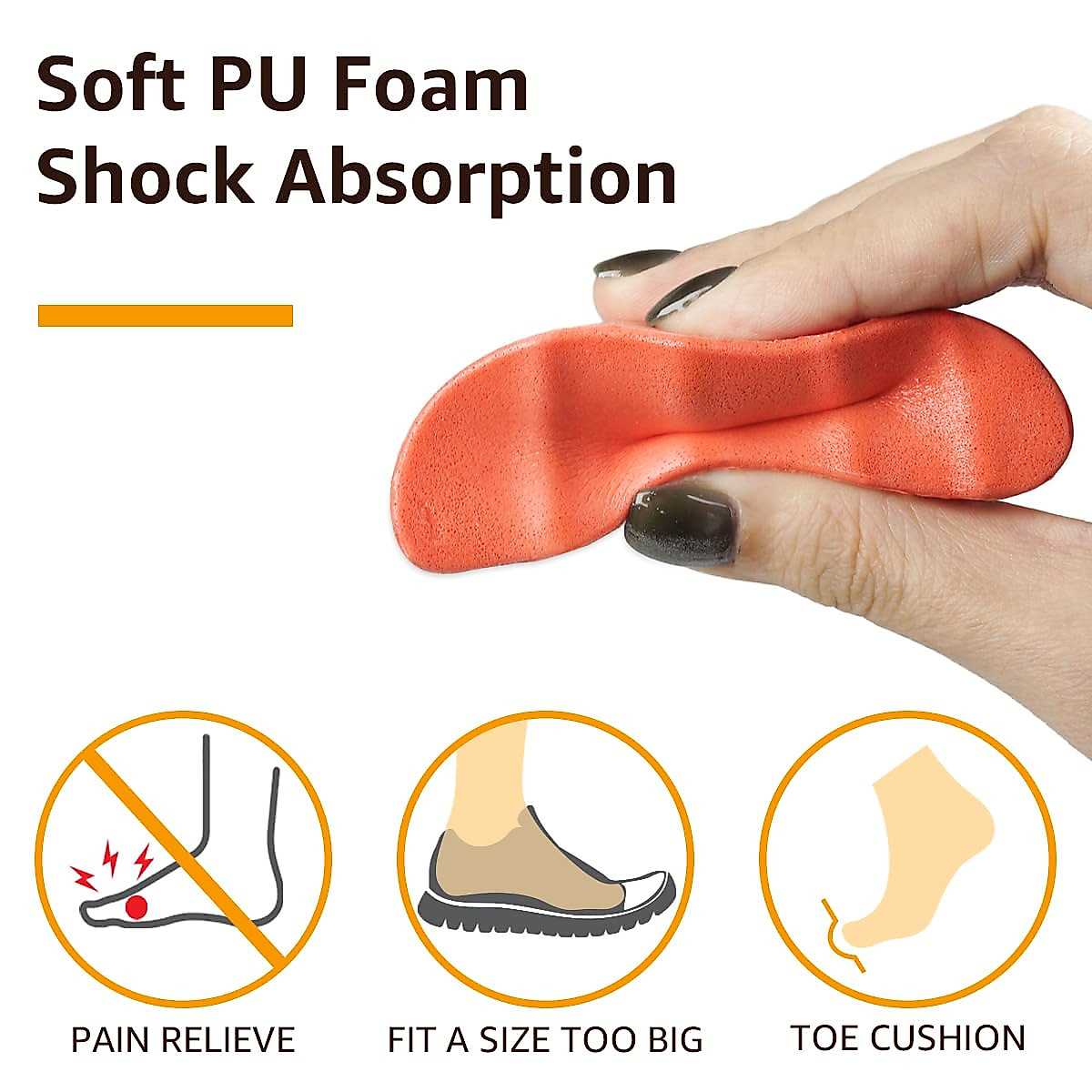 Dr. Shoesert Shoe Filler Inserts for Loose Shoe, Toe Cushion Fillers Make Shoes Fit, Half-Size Insoles Adjust Shoe Too Big for High Heels, Dress Shoes, Casual, Flats 2 Pairs (Orange - Round)