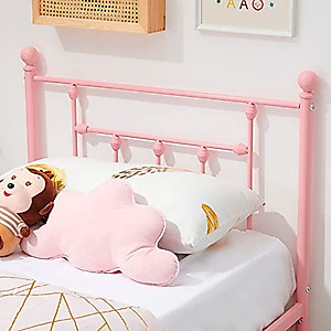 VECELO Twin Size Metal Platform Bed Frame for Girls Kids Adults, with Headboard and Footboard/No Box Spring Needed Mattress Foundation, Festival Gift Birthday Present, Pink