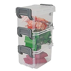 IRIS USA 3-Piece Buckle Snaps Layered Latch Box, Mini, Clear/Silver