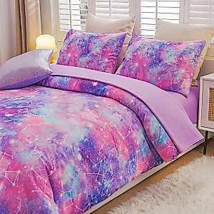 NTBED Galaxy Comforter Set Soft Microfiber Constellation Glitter Printing Bedding Sets for Teens Boys Girls Kids (Purple, Twin6pcs)