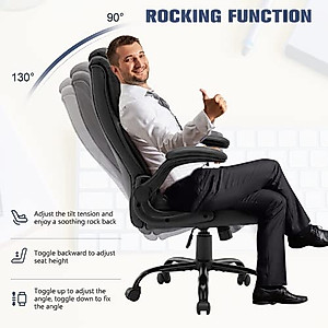 Leather Executive Office Chair, High Back Ergonomic Home Office Desk Chair with 360 Degree Swivel, Adjustable Height, Office Chair with Back Support, Black