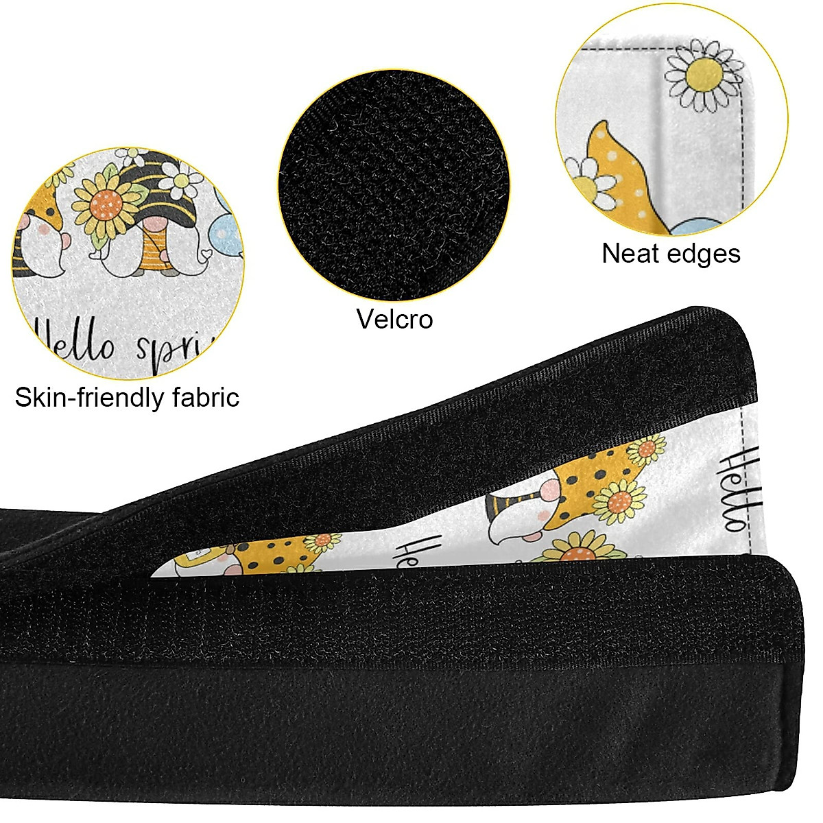 Bee Gnomes with Spring Summer Sunflowers Daisy Flowers on White 1 Piece Universal Car Seat Belt Pads Cover, Adjustable Vehicle Back Shoulder Strap Cover, Car Seat Belt Cushions for Adults Kids