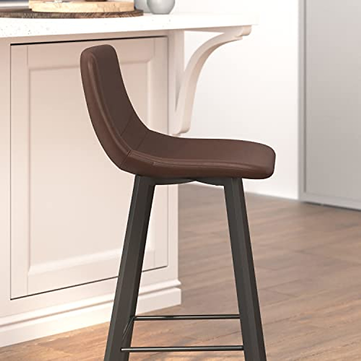 Flash Furniture Caleb Modern Armless 24 Inch Counter Height Stools Commercial Grade w/Footrests and Matte Metal Frames, Set of 2