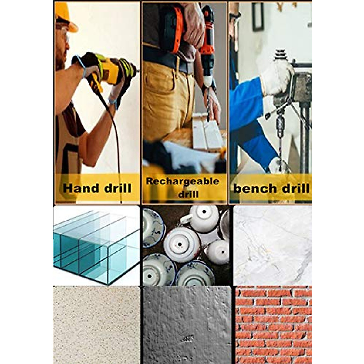 TOEGA 5Pcs Concrete Drill bits, Masonry Drill bit Set, for Tile, Brick, Cement, Concrete, Glass, Plastic, Cinder Block, Wood etc, Best for Concrete and Brick Wall Ceramic Tile on